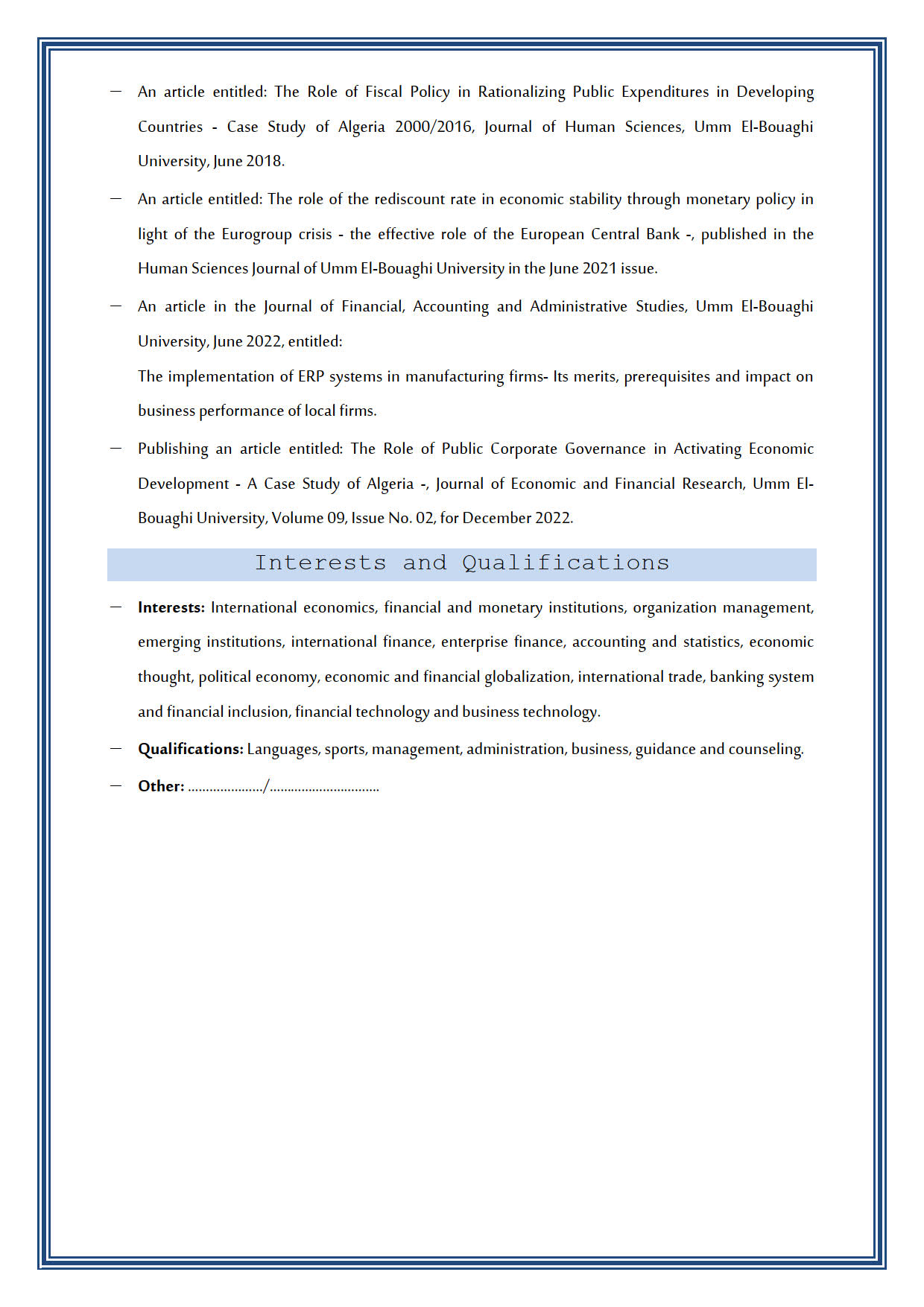 Zouhair HAMBLI – كلية العلوم الاقتصادية والعلوم التجارية وعلوم التسيير