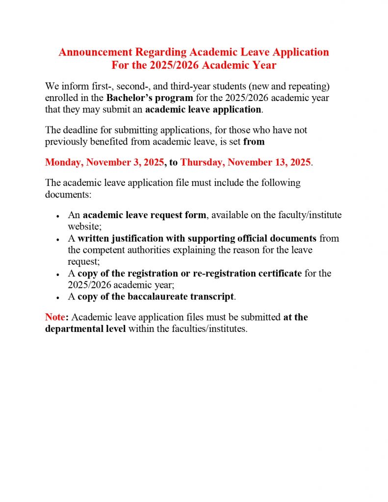 Announcement Regarding Academic Leave Application For the 2025/2026 ...